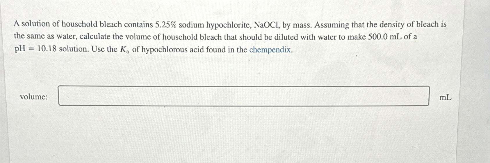 Solved A solution of household bleach contains 5.25% ﻿sodium | Chegg.com