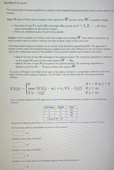 Solved The Unbounded Knapsack problem is a variant of the | Chegg.com