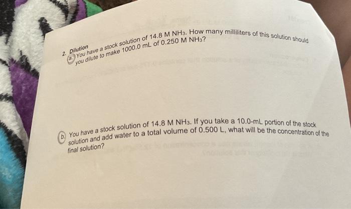Solved 2. Dilution (a.) You have a stock solution of | Chegg.com