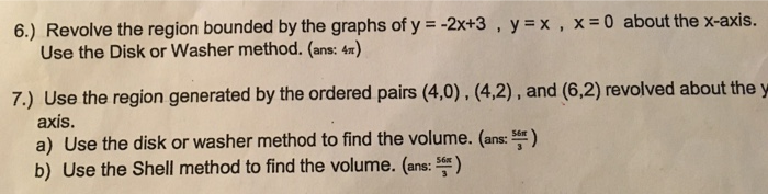 Solved 6.) Revolve the region bounded by the graphs of y = | Chegg.com