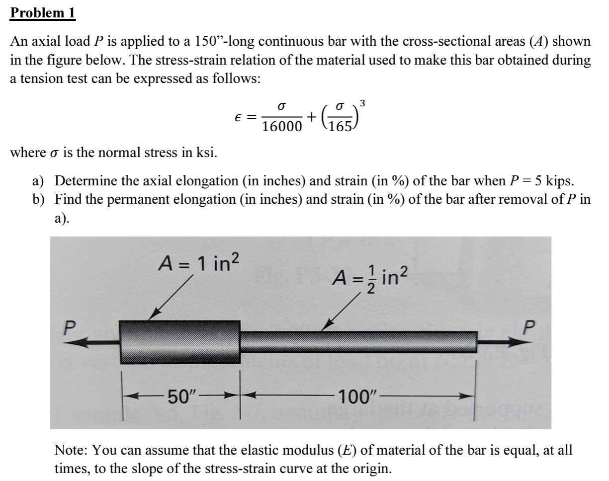 Solved Problem 1An axial load P ﻿is applied to a 150 "-long | Chegg.com