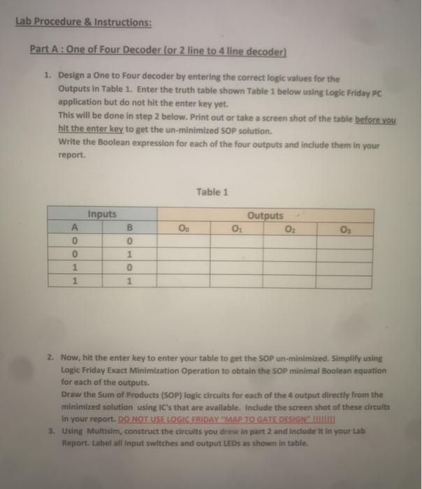 Solved Lab Procedure & Instructions: Part A : One of Four | Chegg.com
