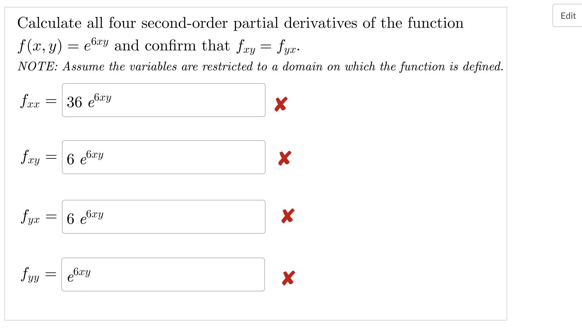 Solved Please help me with these partial derivatives. | Chegg.com