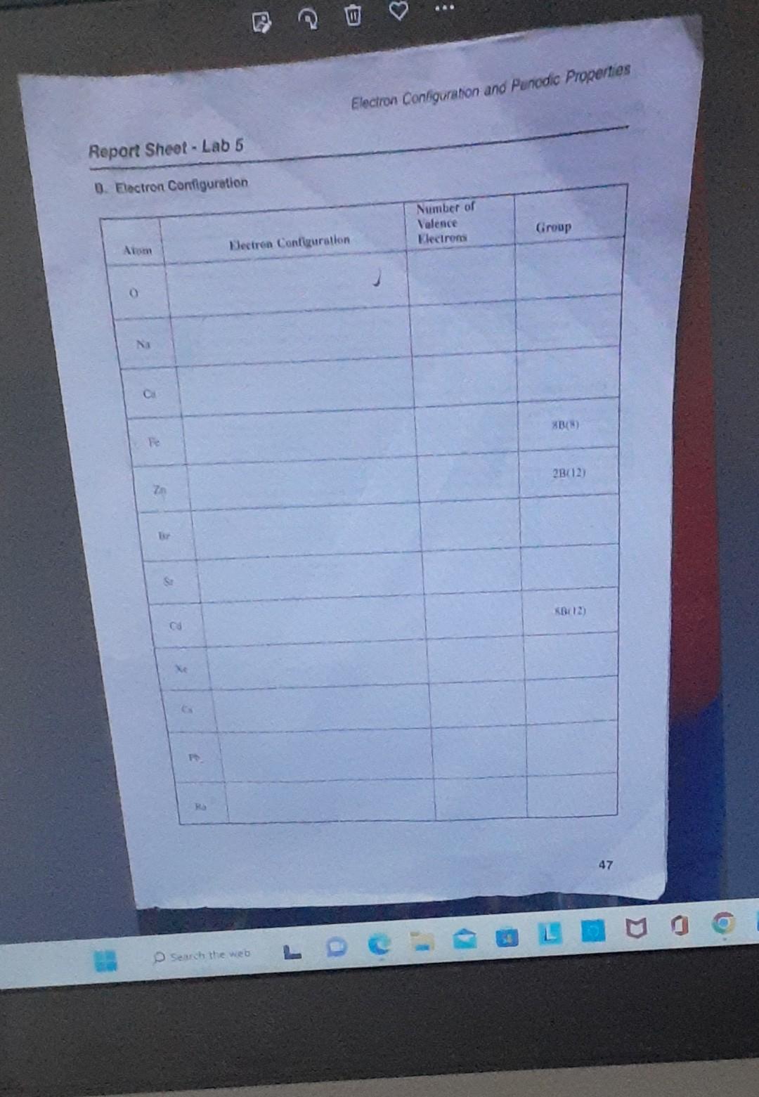 Solved Eleciron Configuration and Pinodic Propenties Report | Chegg.com