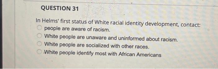 Solved In Helms' first status of White racial identity | Chegg.com
