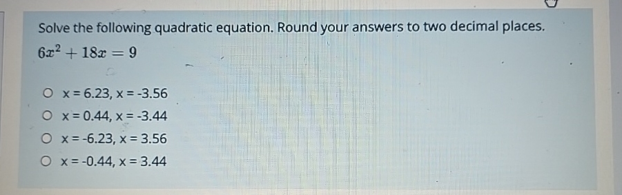 Solved Solve the following quadratic equation. Round your | Chegg.com