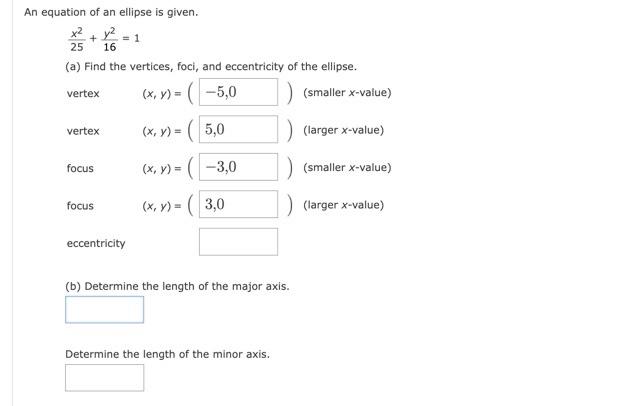 Solved An equation of an ellipse is given. 25x2+16y2=1 (a) | Chegg.com