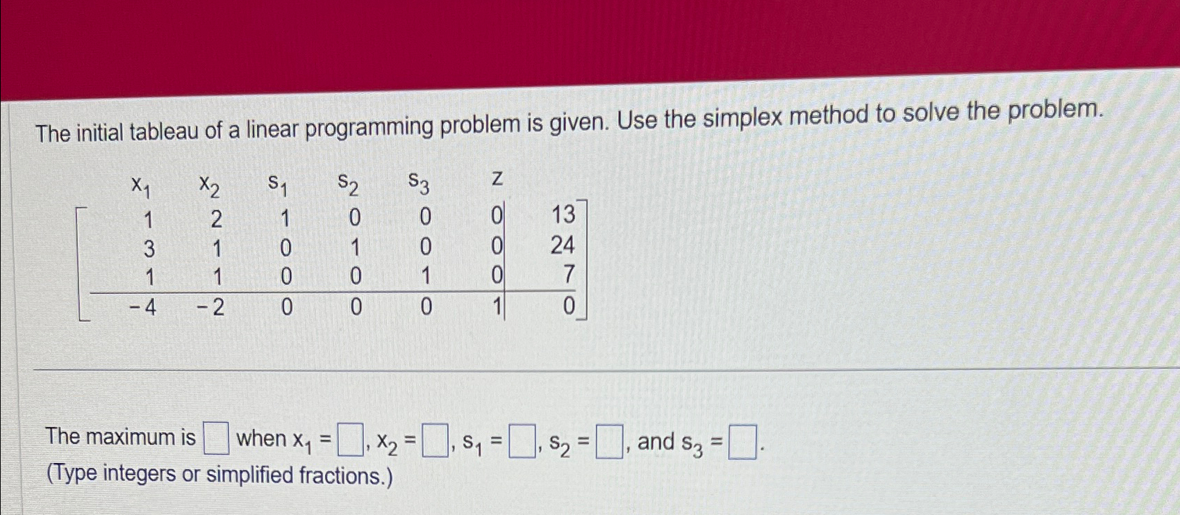 The initial tableau of a linear programming problem | Chegg.com