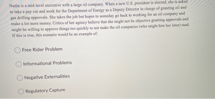 Solved Nadia is a mid-level executive with a large oil | Chegg.com