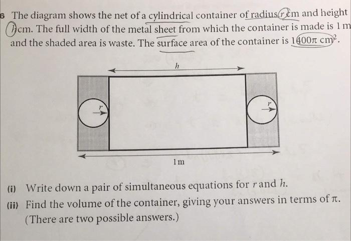 Solved The diagram shows the net of a cylindrical container | Chegg.com