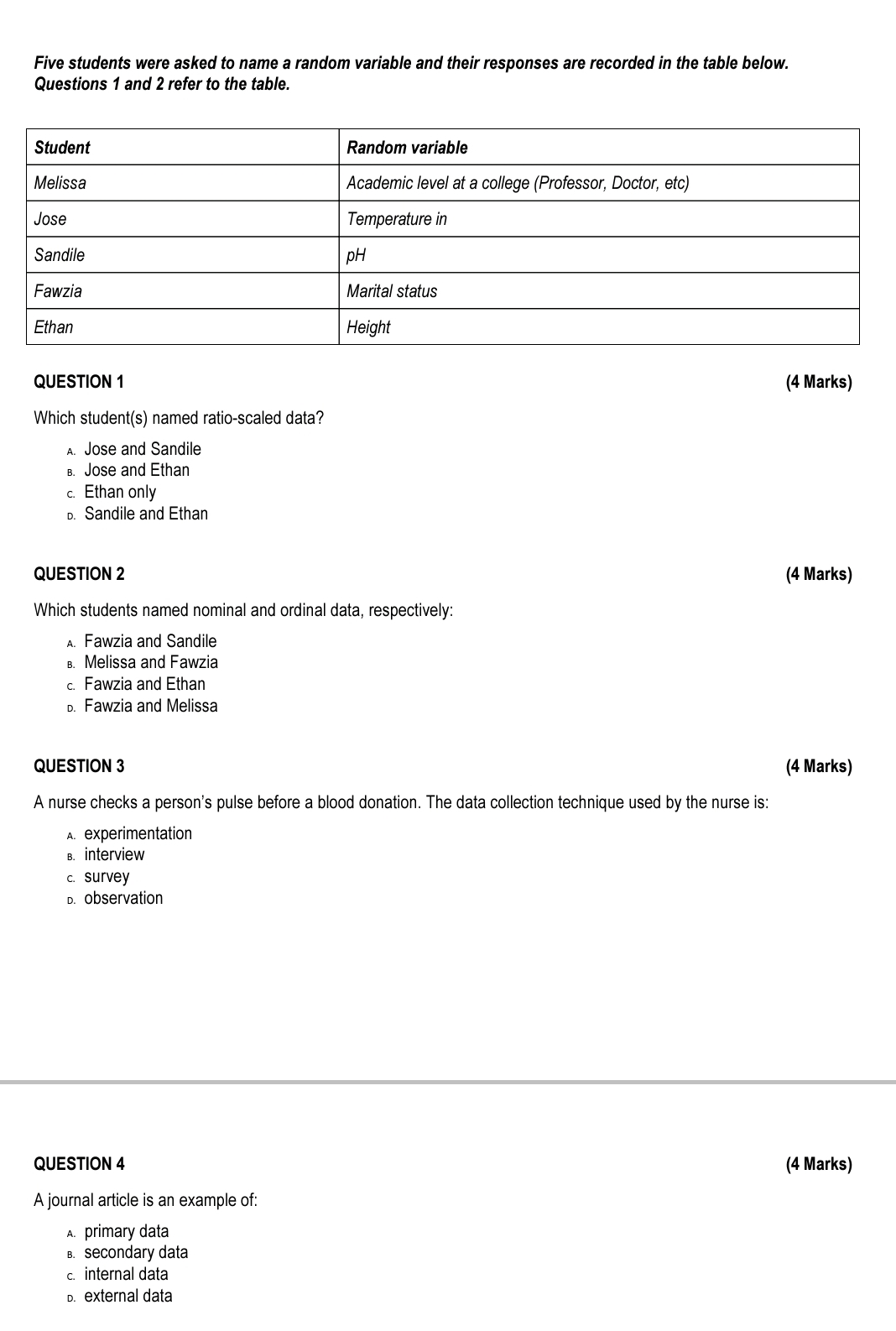 Solved Five students were asked to name a random variable | Chegg.com