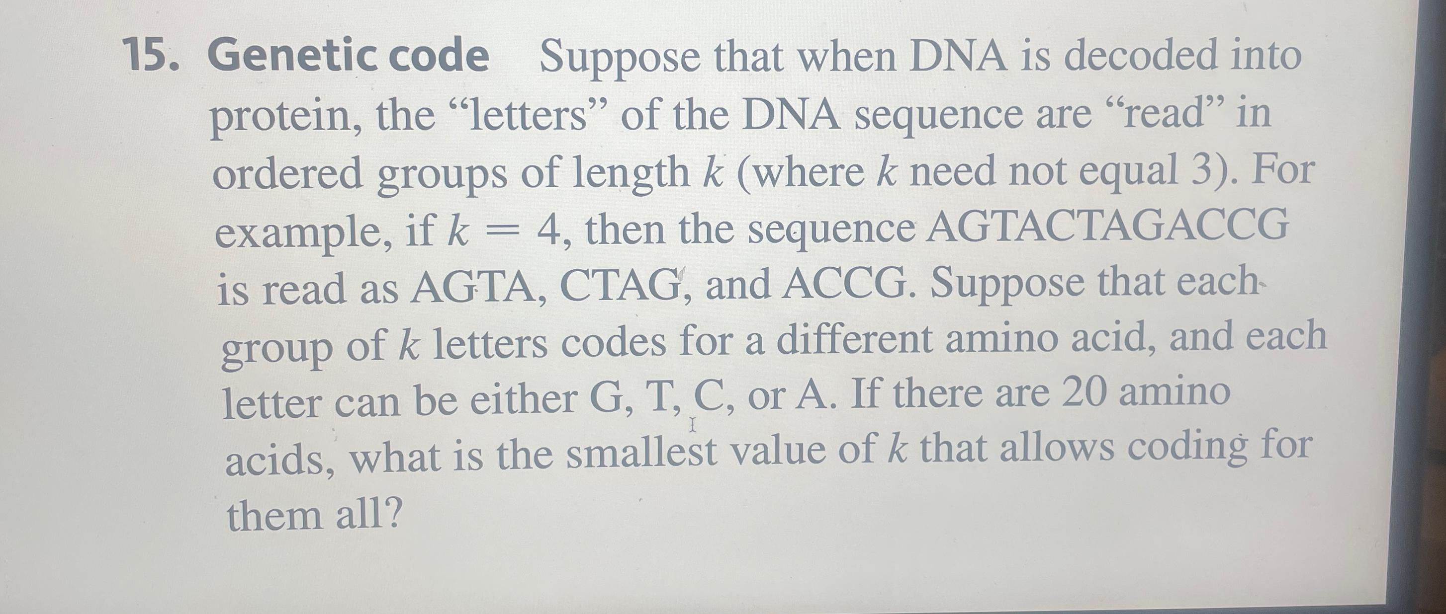 Solved Genetic code Suppose that when DNA is decoded into | Chegg.com