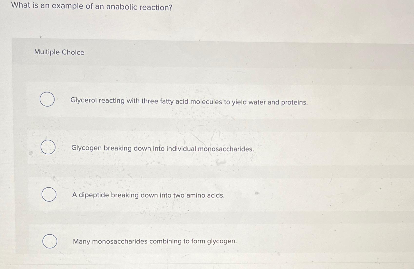 Solved What is an example of an anabolic reaction?Multiple | Chegg.com