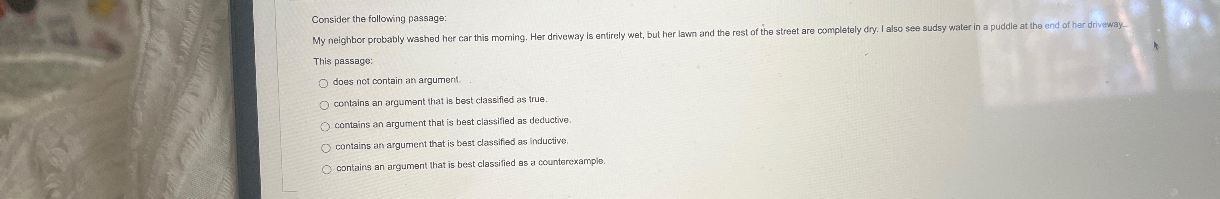 Solved Consider the following passage: This passage:does not | Chegg.com