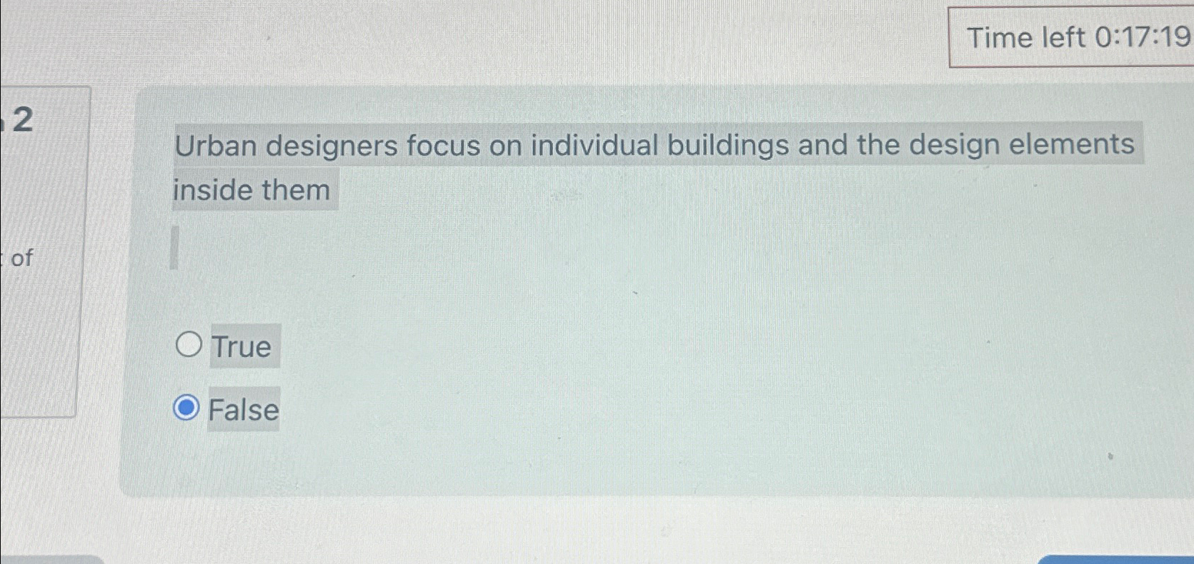 Solved Time left 0:17:192Urban designers focus on individual | Chegg.com