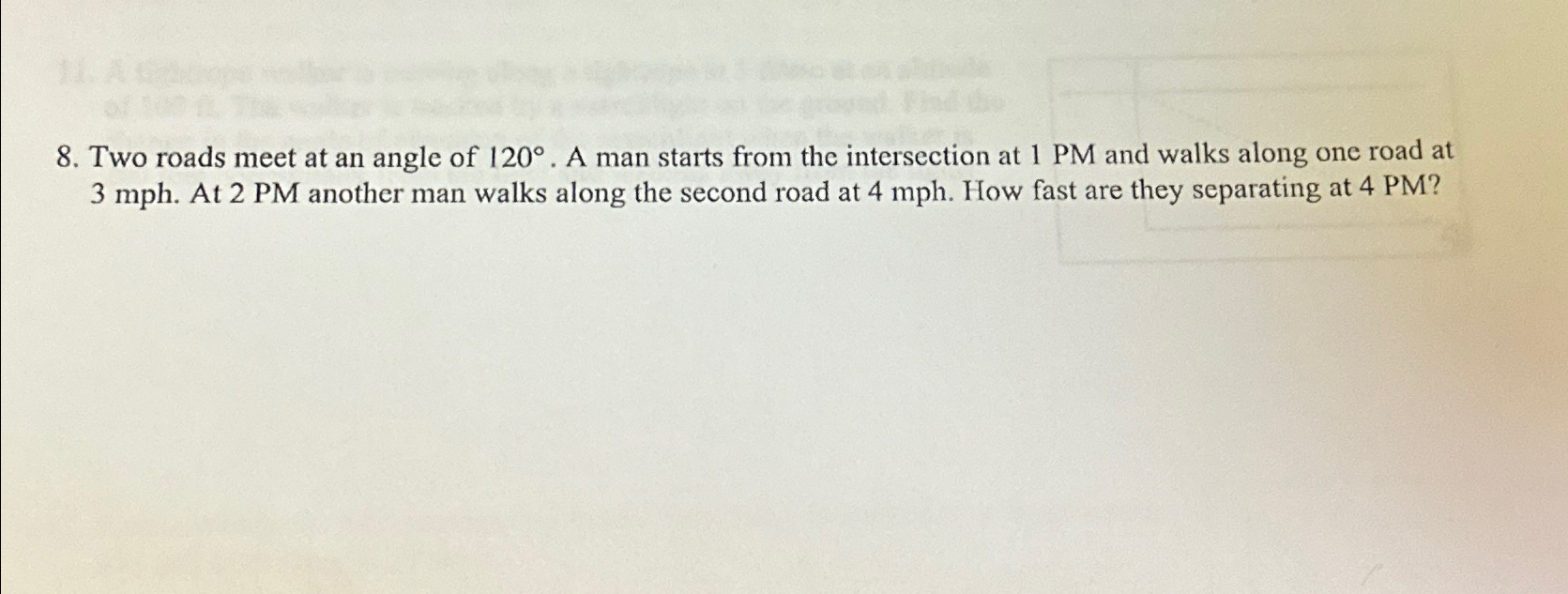 Solved Two roads meet at an angle of 120°. ﻿A man starts | Chegg.com
