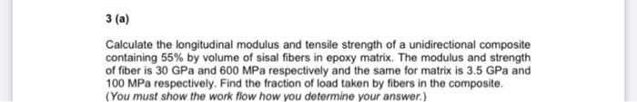 Solved 3 (a) Calculate the longitudinal modulus and tensile | Chegg.com