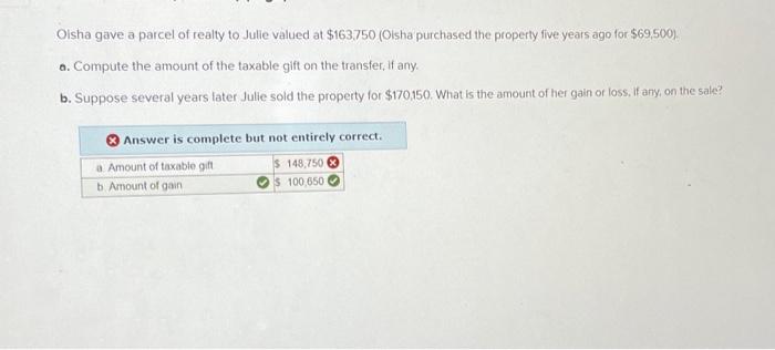 Solved Oisha gave a parcel of realty to Julie valued at | Chegg.com