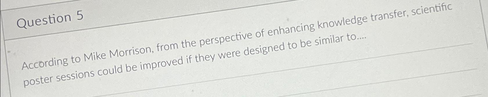 Solved Question 5According to Mike Morrison, from the | Chegg.com