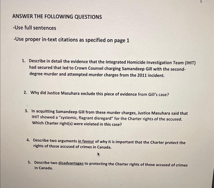 ANSWER THE FOLLOWING QUESTIONS -Use full sentences | Chegg.com