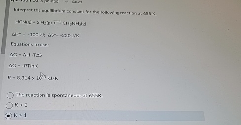 Solved Interpret the equilibrium constant for the following | Chegg.com