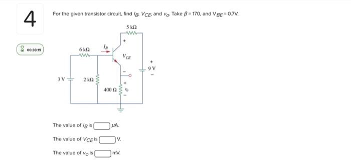 Solved For the given transistor circuit, find IB. VCE and | Chegg.com