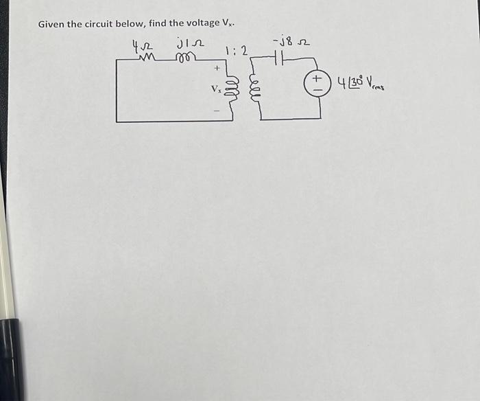 Solved Given the circuit below, find the voltage Vx. | Chegg.com