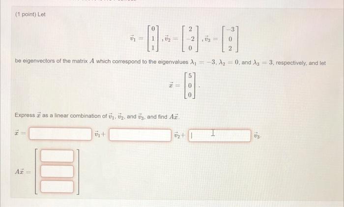 Solved (1 point) Let 2 = , U2 IS 10 2.03 2 be eigenvectors | Chegg.com