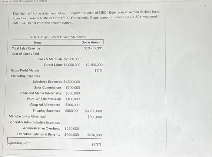 Solved Examine the income statement below. Compute the value | Chegg.com