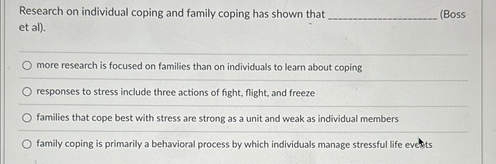 Solved Research on individual coping and family coping has | Chegg.com