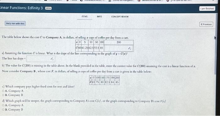 Solved Linear Functions: Edfinity 3 Help me with this OPEN | Chegg.com