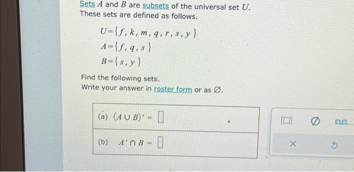 Solved Sets A and B are subsets of the universal set U. | Chegg.com
