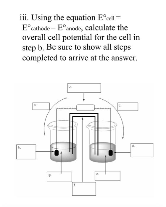 Solved iii. Using the equation E∘ cell = E∘ cathode −E∘ | Chegg.com