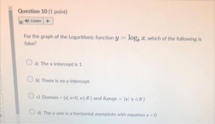 Solved For the graph of the Logarithmic function y=logbx, | Chegg.com