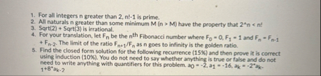 Solved For all integers n ﻿greater than 2,nl-1 ﻿is prime.All | Chegg.com