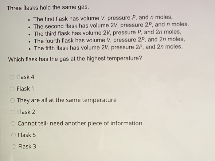 Solved Three flasks hold diatomic gases: the first holds | Chegg.com