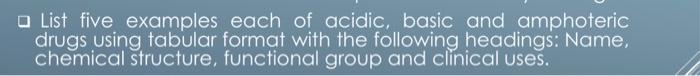 Solved List five examples each of acidic, basic and | Chegg.com