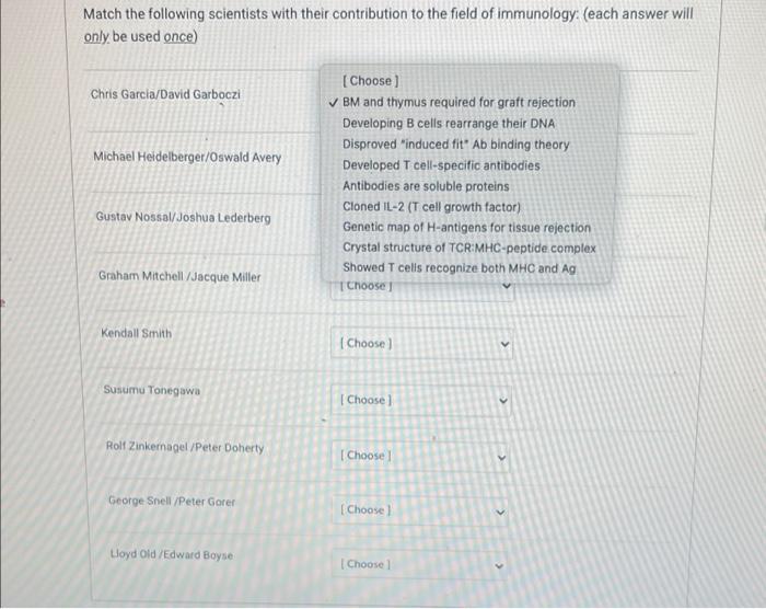 Solved Match the following scientists with their | Chegg.com