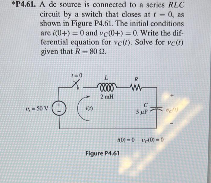 Solved P4.61. A dc source is connected to a series RLC | Chegg.com