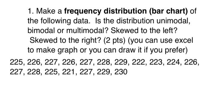 Solved 1. Make a frequency distribution (bar chart) of the | Chegg.com