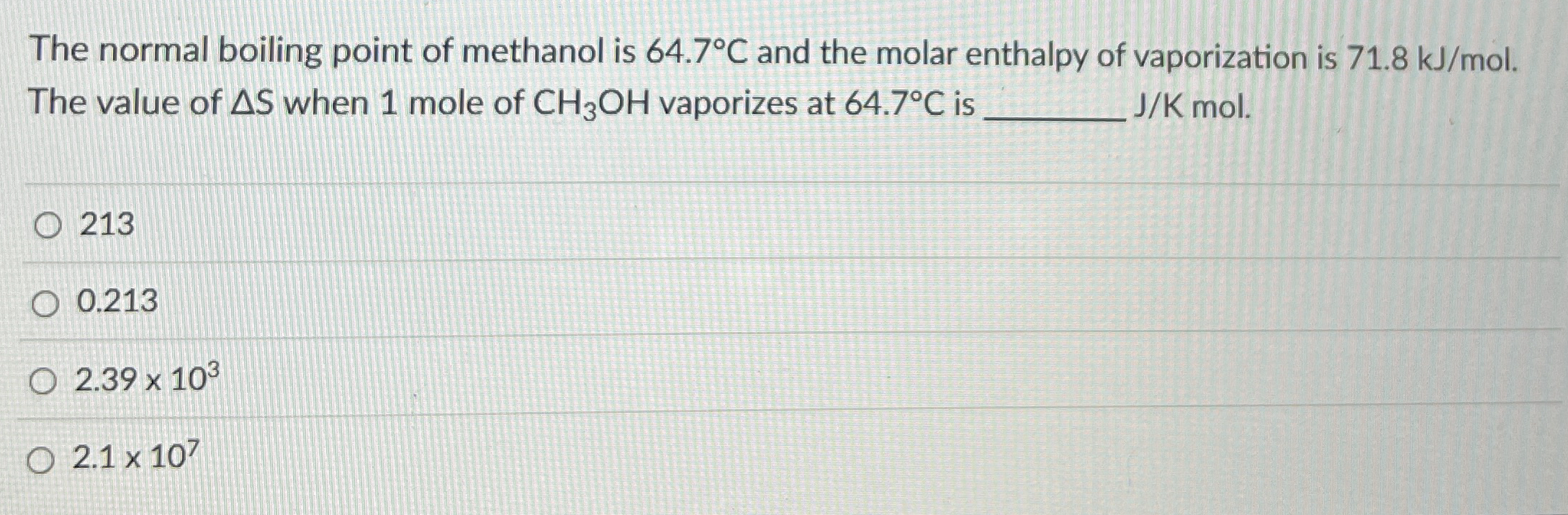 Solved The normal boiling point of methanol is 64.7°C ﻿and | Chegg.com