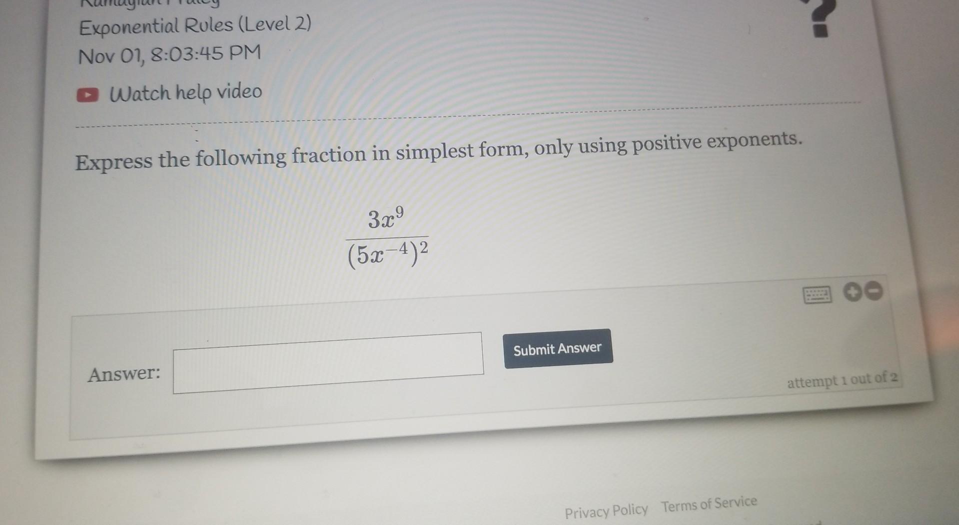 Solved Exponential Rules (Level 2) Nov 01, 8:03:45 PM Watch | Chegg.com