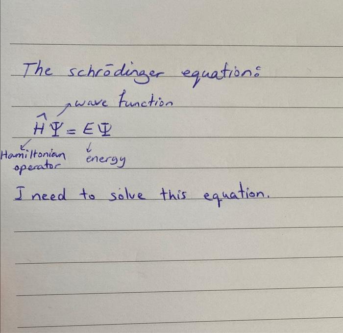 Solved The schródinger equation: H^Ψ=EΨ Hamiltonian energy | Chegg.com