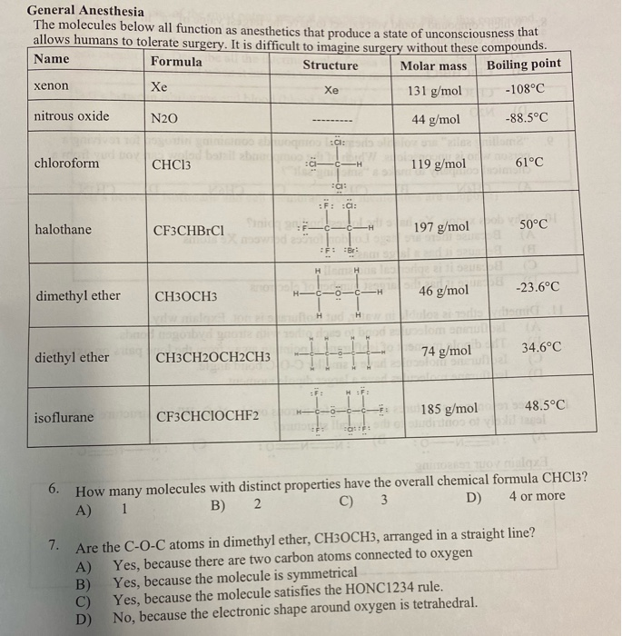 Solved General Anesthesia The molecules below all function | Chegg.com