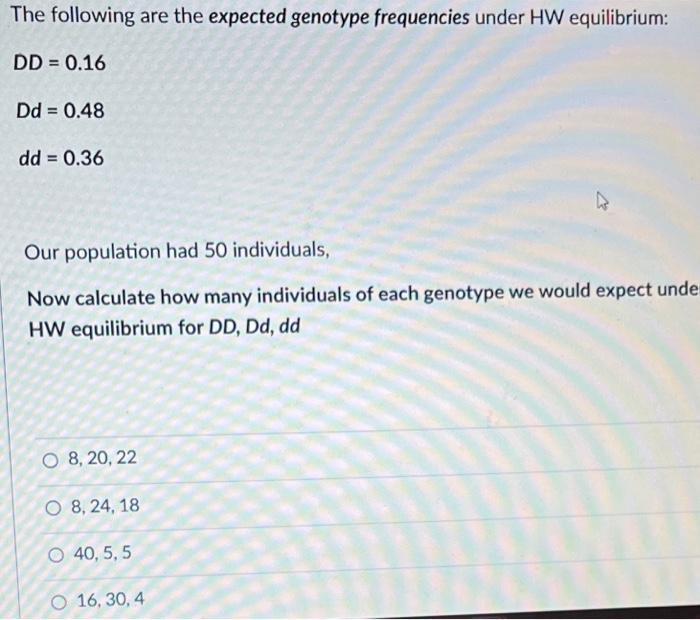 Solved The following are the expected genotype frequencies | Chegg.com