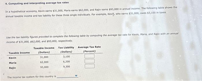 Solved 4. Computing and interpreting average tax rates In a | Chegg.com