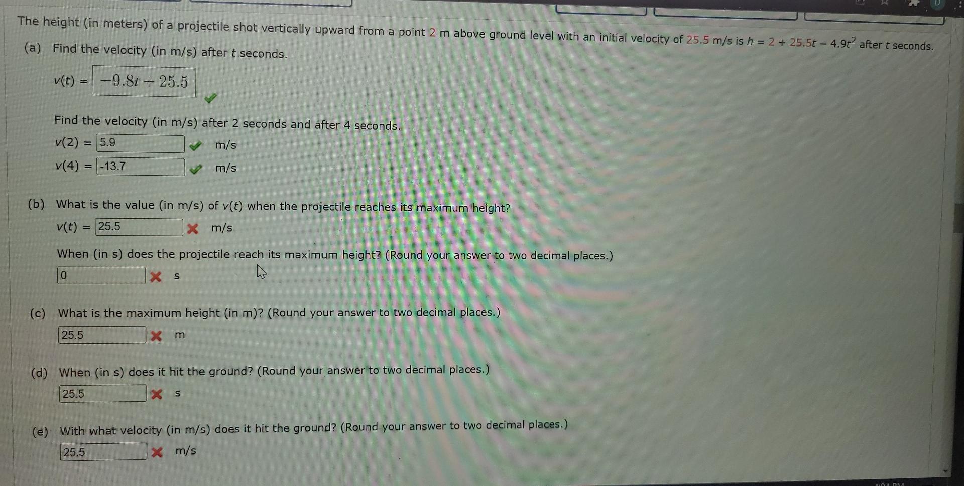 Solved The height (in meters) of a projectile shot | Chegg.com