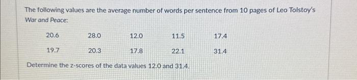 Solved The following values are the average number of words | Chegg.com