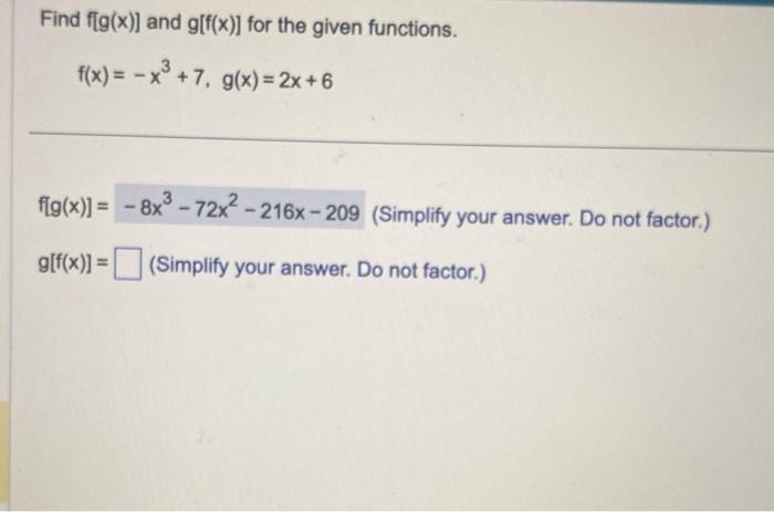 Solved Find f[g(x)] and g[f(x)] for the given functions. | Chegg.com