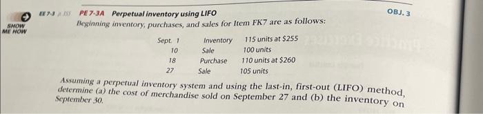 Solved ET.3 n.5 PE7-3A Perpetual inventory using LIFO | Chegg.com